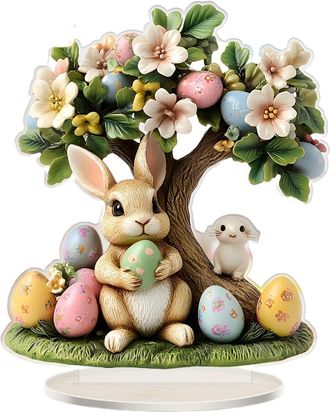 Generic Acryl-Hasen-Dekoration - Osterhasen-Dekoration, Flache 2D-Cartoon-Osterei-Baumverzierung | Niedliche osterr-Schreibtischdekoration, Hasendekoration