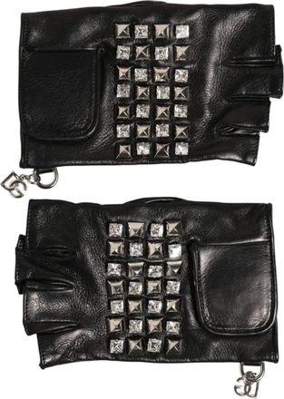 Dolce & Gabbana Homme, Accessoires, Noir, Taille: ONE Size Gants Mitaines en Cuir clout&eacute; sans Doigts