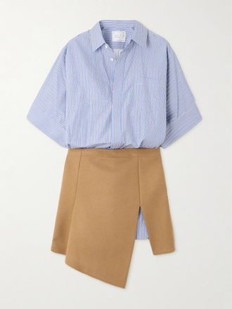 sacai Asymmetrisches Minikleid Aus Gestreifter Baumwollpopeline Und Wolle - Blau