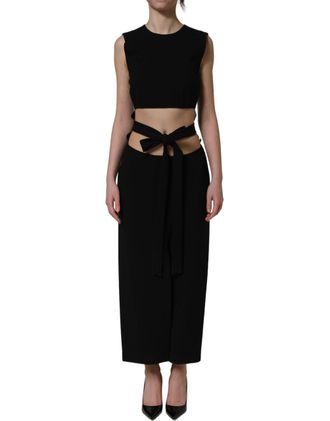 Dolce & Gabbana Womens Black Cut Out Detail Sleeveless Maxi Dress Viscose Nylon Elastane