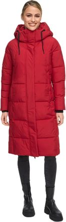 Marikoo Damen Wintermantel (XS-6XL) gesteppt, lange Form, abnehmbare Kapuze, Magnettaschen - N057 - DeepRed Gr.M - Gr.M