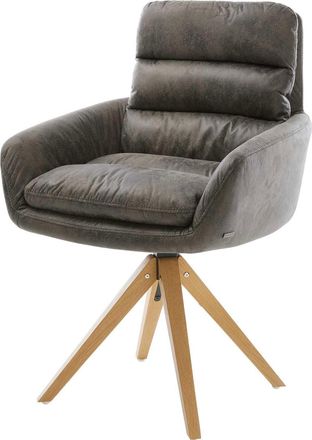 DELIFE Polsterstuhl Abelia-Flex mit Armlehnen Holzgestell kantig Natur Mikrofaser Grau Antik