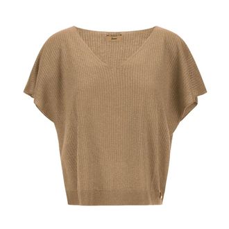 Herno Femme, Pulls, Beige, Taille: 42 FR Top &agrave; Volants en Viscose et Col V