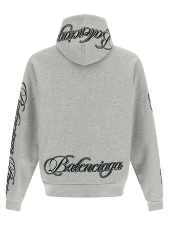 Balenciaga Cursive Embroidered Fleece Hoodie - Gray