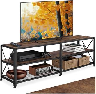 TecTake TecTake Meuble TV 161 x 41,5 x 50,5 cm, Banc TV Salon Chambre, Meuble Rangement Television, Style Industriel, 3 Niveaux Ouverts et Fond grillag&eacute;, Meub