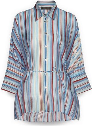 Elena Miro Femme, Blouses et Chemises, Bleu, Taille: 42/44 FR Chemise Ray&eacute;e Ample en M&eacute;lange de Lyocell