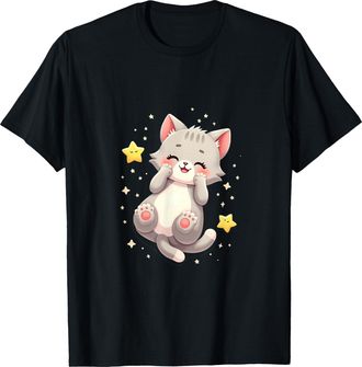 Mapanoli Design Süße Katze mit Sternen - Kawaii Kätzchen Katzenliebhaber T-Shirt