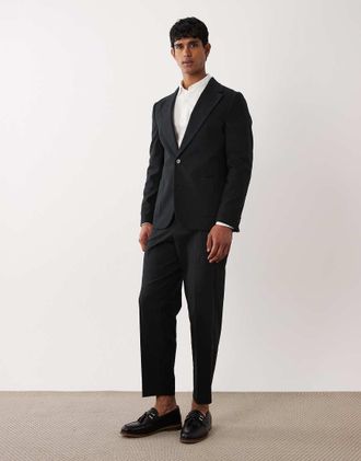 Asos Schmal geschnittener Anzugblazer in Schwarz mit Flammengarn-Struktur