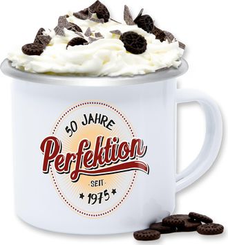 Shirtracer Emaille Tasse Blechtasse - 50. Geburtstag - Fünfzig Jahre Perfektion 1975 I - 300 ml - Weiß Silber - 50 50- tassen 50.geburtstag 1974 kaffeebecher 50e