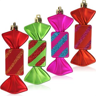 Com-Four 4X Christbaumanh&auml;nger Bonbon - Weihnachtskugel Geschenkbonbon - Christbaumschmuck in Bonbon-Form f&uuml;r die Weihnachtsbaum-Dekoration - bruchfester Baums