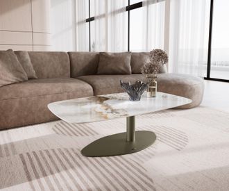 DELIFE Couchtisch Edge Boot 120x70 cm Keramik Minas Melange Vibany Metall Effektfinish Titan, Couchtische