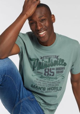 Man's World T-Shirt MANS WORLD, Herren, Gr. XL (56/58), gr&uuml;n, Single Jersey, Obermaterial: 100% Baumwolle, bedruckt, normal, Rundhals, Shirts T-Shirt, Kurzarm, mi
