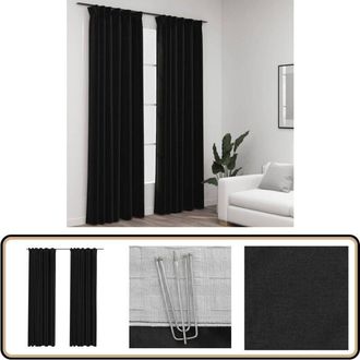 vidaXL Rideaux occultants aspect lin crochet 2pcs Anthracite 140x225cm - Rideaux Occultants - Rideaux Lin - Rideaux Anthracite - Décoration Intérieure