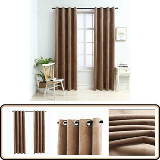 vidaXL Rideaux occultants avec anneaux 2 pcs Velours Beige 140x225 cm - Rideaux Velours - Rideaux Occultants - Rideaux Beige - Décoration Intérieure - Salon