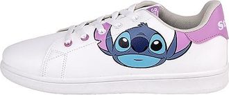 Disney Baskets Stitch - Couleur Blanche, Rose et Bleue - Taille 38 - Fermeture à Lacets - Sneakers Streetwear en Polyester avec Semelle PVC - Produit Origina