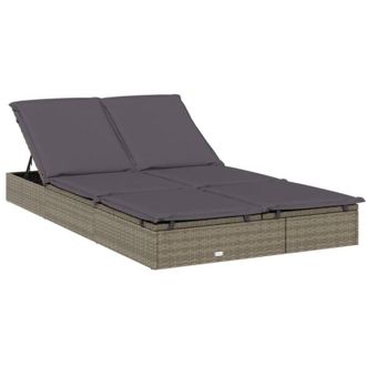 vidaXL Sonnenliege f&uuml;r 2 Personen mit Auflage Grau Poly Rattan Vidaxl