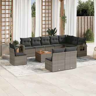 vidaXL vidaXL Salon de jardin 11 pcs avec coussins gris r&eacute;sine tress&eacute;e