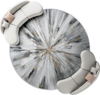 Generic Gris Tapis de Salon Rond 100 cm, Abstrait Vintage Peinture &Agrave; lhuile Lignes Tapis Chambre Antid&eacute;rapant Lavable, Ne Perd Pas Ses Poils Moelleux Moquette