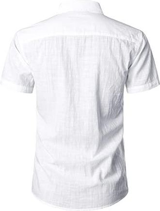 PARKLEES Chemise moulante en coton et lin pour homme - Manches courtes - Boutonni&egrave;re l&eacute;g&egrave;re - Haut de plage avec poche, Blanc., 3XL