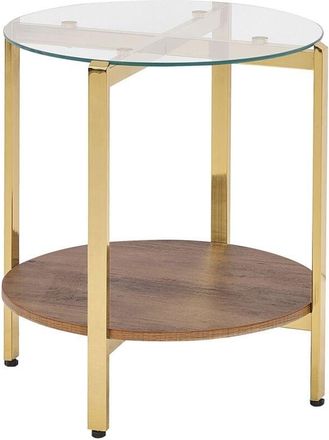 Beliani Beliani - Beistelltisch Gold / Dunkelbraun mit Glasplatte aus Metall mdf Holzplatte Elegant Modernes Design f&uuml;r Wohnzimmer Schlafzimmer