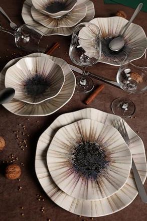Hermia Elegant 24-Piece Dinner Set, 100% Porcelain | Includes Service Plates, Bowls, Dessert Plates | Dishwasher & Microwave Safe | Perfect for Any Occasion