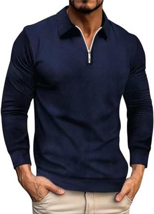 Generic Chemise &agrave; imprim&eacute; bloc de couleurs pour homme, coupe classique, polo d&eacute;contract&eacute; vintage, l&eacute;ger et respirant, tunique de travail, bleu marine, 3XL