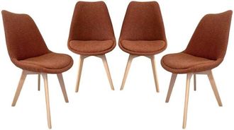 Sweeek Lot de 4 chaises scandinaves revêtement bouclette texturée terracotta. pieds bois de hêtre - Nils