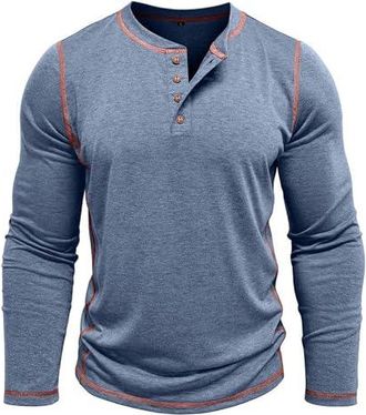 Generic T-shirt dhiver &agrave; manches longues pour homme avec quatre boutons, bleu ciel, XXL