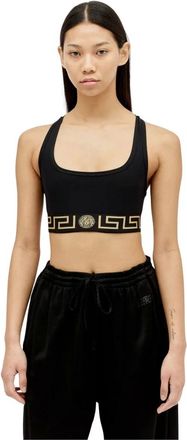 Versace Femme, Tops, Noir, Taille: 36 FR Greca Trim Sports Bra