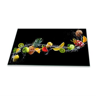 Decorwelt | Herdabdeckplatten 90x52 cm 1-Teilig Obst Schwarz Ceranfeldabdeckung Universal Spritzschutz Glas Deko Elektroherd Induktion f&uuml;r Kochplatten Herdschut
