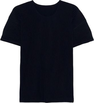 Issey Miyake t-shirt à design plissé - Bleu