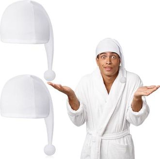 Hicarer 2 Bonnets de Couchage Chapeau de Nain en Tissu Tricoté avec Pompon Bonnet de Nuit pour Hommes Femmes, Blanc