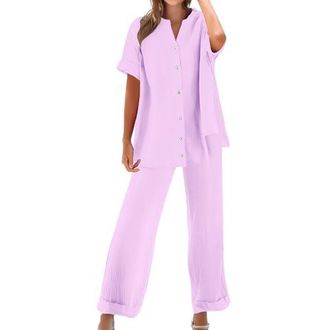 Generic Ensemble de pyjama 2 pi&egrave;ces &agrave; manches longues pour femme - V&ecirc;tement de d&eacute;tente tendance et confortable - Surv&ecirc;tement de nuit pour femme, rose, XXXXXL