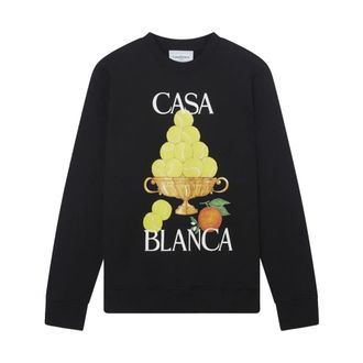Casablanca Homme, Sweatshirts et sweats &agrave; capuche, Noir, Taille: 2XL SweaT-shirt ras du cou en coton
