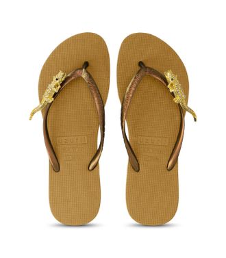 UZURII Slipper & Pantoletten - Zehentrenner Gold Crocodile Switch - Gr. 39_40 - in Braun - f&uuml;r Damen