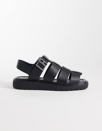 Calvin Klein Jeans - Sandales en cuir style p&ecirc;cheur &agrave; bout carr&eacute; - Noir