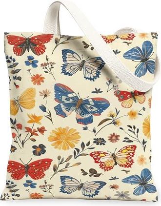 Generic Sacs fourre-tout en toile motif floral papillon, sacs d&eacute;picerie r&eacute;utilisables, sacs d&eacute;picerie r&eacute;utilisables, l&eacute;gers et lavables, multicolore, 13x15 In