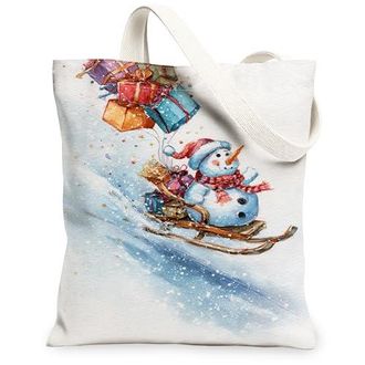 Generic Sacs fourre-tout en toile motif bonhomme de neige - Sacs de courses réutilisables - Motif festif dhiver - Jolis - Légers et lavables - Pour les voyage