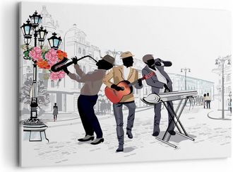 Arttor Bilder auf Leinwand 100x70cm Leinwandbild Musik Instrumente Straße Stadt Groß Wanddeko Bild Schlafzimmer Küche Deko Wandbilder Dekoration Wohnzimmer W