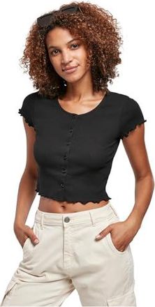 Urban Classics T-Shirt Rib Boutonné Crop Femme T-Shirt Manches Courtes Noir M