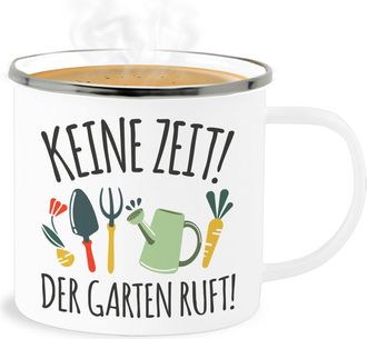Shirtracer Emaille Becher Blechbecher - Deko Tasse Hobby - Keine Zeit Der Garten ruft I Geschenk Gärtner I Hobbygärtner I Gartenliebhaber - 300 ml - Weiß Silber 