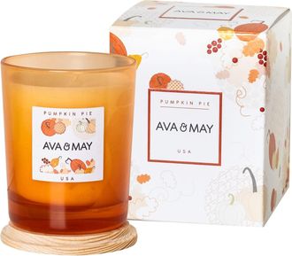 Ava & May Duftkerze Pumkin Pie 180g im Glas mit Holzdeckel - Gegossene Sojawachskerze mit s&uuml;&szlig; w&uuml;rzigen Noten von Birne, Vanille & Zimt - Herbst Kerze f&uuml;r langan