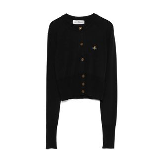 Vivienne Westwood Femme, Pulls, Noir, Taille: 38 FR Pull Col Rond Noir avec Logo Orb