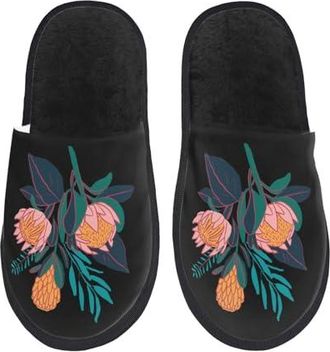 Generic Unisex Peluche Pantoufles Fleur peinte &agrave; la main Pantoufles Maison Classiques Chaussons dint&eacute;rieur pour Adulte Ext&eacute;rieur Int&eacute;rieur L