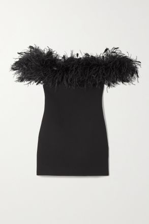 Valentino Garavani Mini-robe En Laine Et Soie M&eacute;lang&eacute;es &Agrave; Plumes - Noir