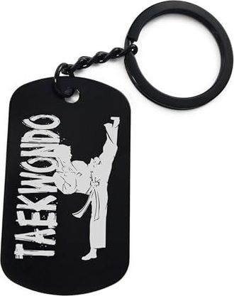 Generic Porte-clés Taekwondo Arts Martiaux MMA Combat Porte-clés Acier Gravé ID Tag Pin, Noir, taille unique