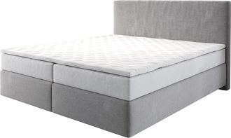 DELIFE Boxspringbett Dream-Well Mikrofaser Grau 180x200 cm mit TFK Matratze und Visco Topper
