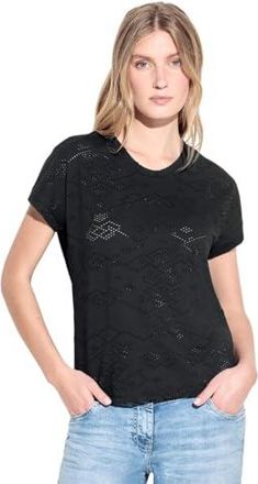 Cecil B321529 T-Shirt Ajour, Noir, S Femmes, Black, S Womens