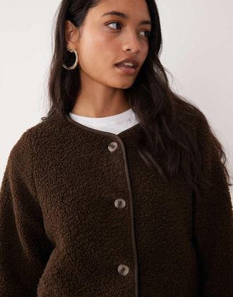 Vila Teddyjacke mit Knopfleiste in Schokobraun