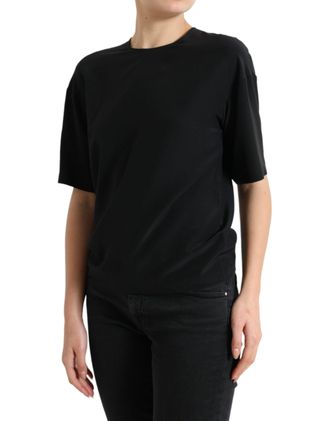 Dolce & Gabbana Womens Black Silk Round Neck Short Sleeve Blouse Top Elastane
